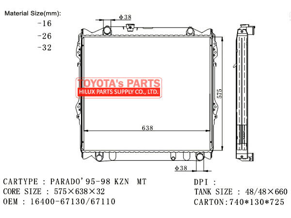 16400-67130,16400-67110,Toyota Radiator For Prado KZJ95 KZJ90 Hilux ...